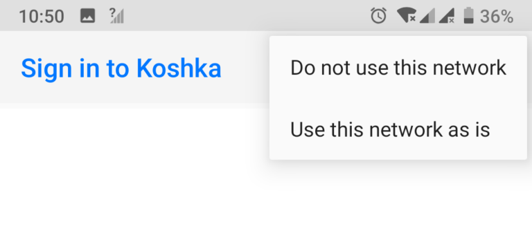 Android System, Sign in to network, Use this network as is